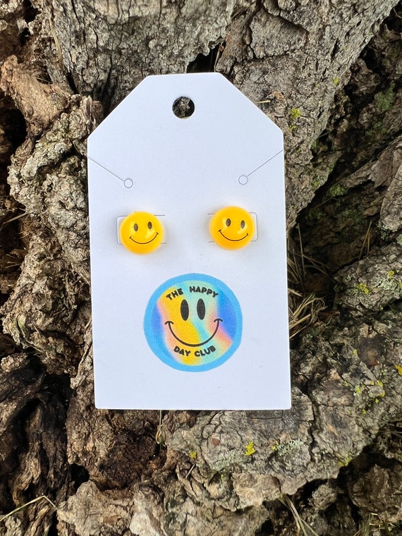Smiley Face Stud Earrings Happy Face Studs Everyday - Etsy