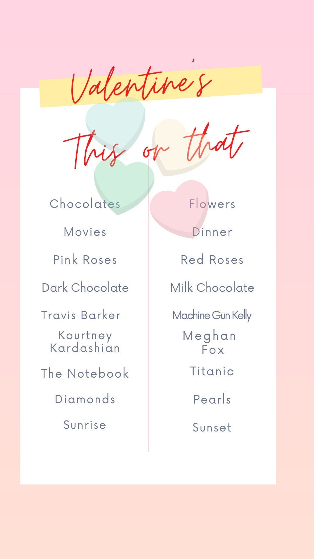This or That Valentine's Printable Game - Etsy