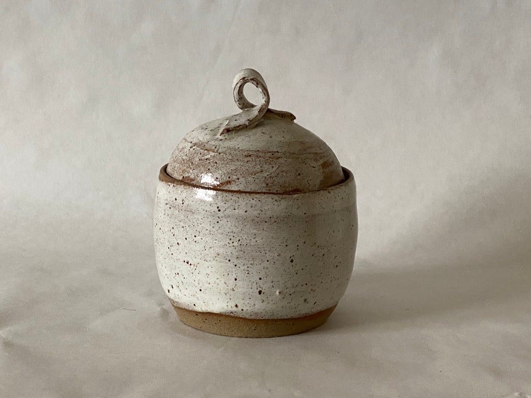 Wheel Thrown Clay Lidded Salt Container in White Speckle Glaze - Etsy