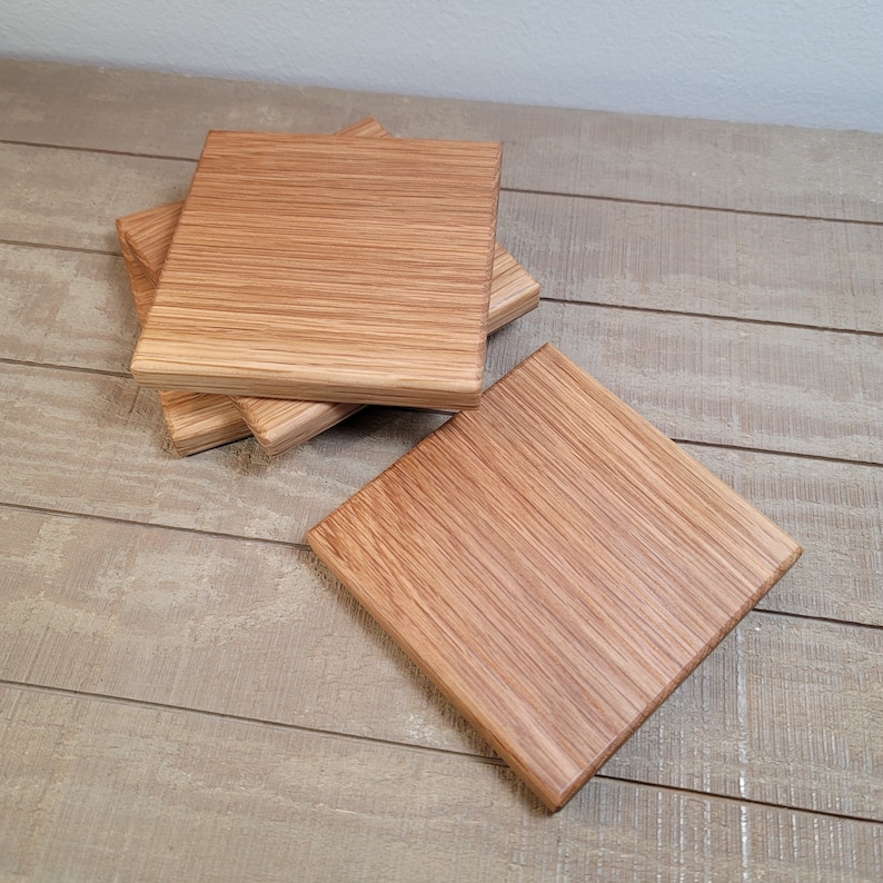 White Oak Hardwood Coasters: Thick Square Drink Coasters, 4 Piece Set ...