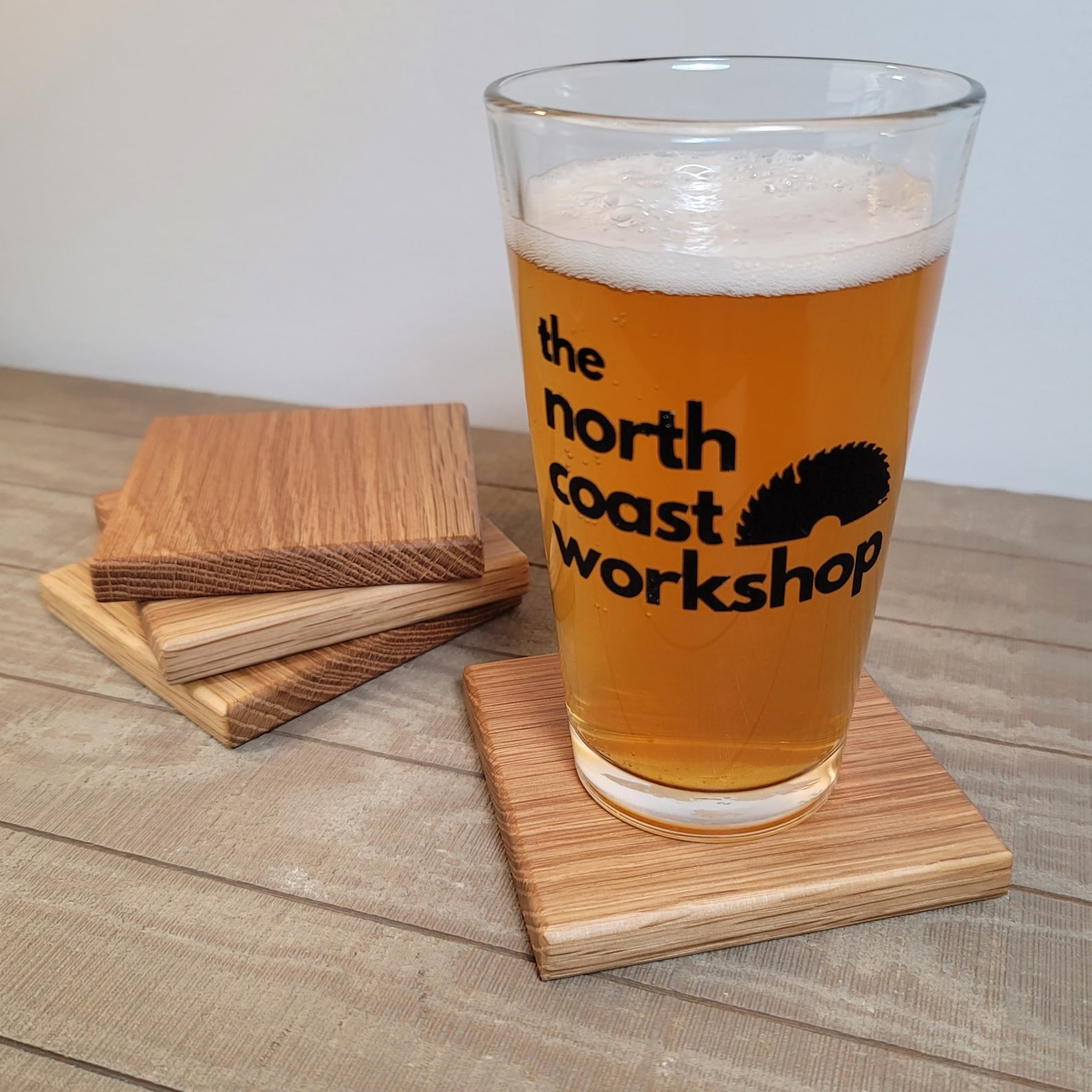 White Oak Hardwood Coasters: Thick Square Drink Coasters, 4 Piece Set ...