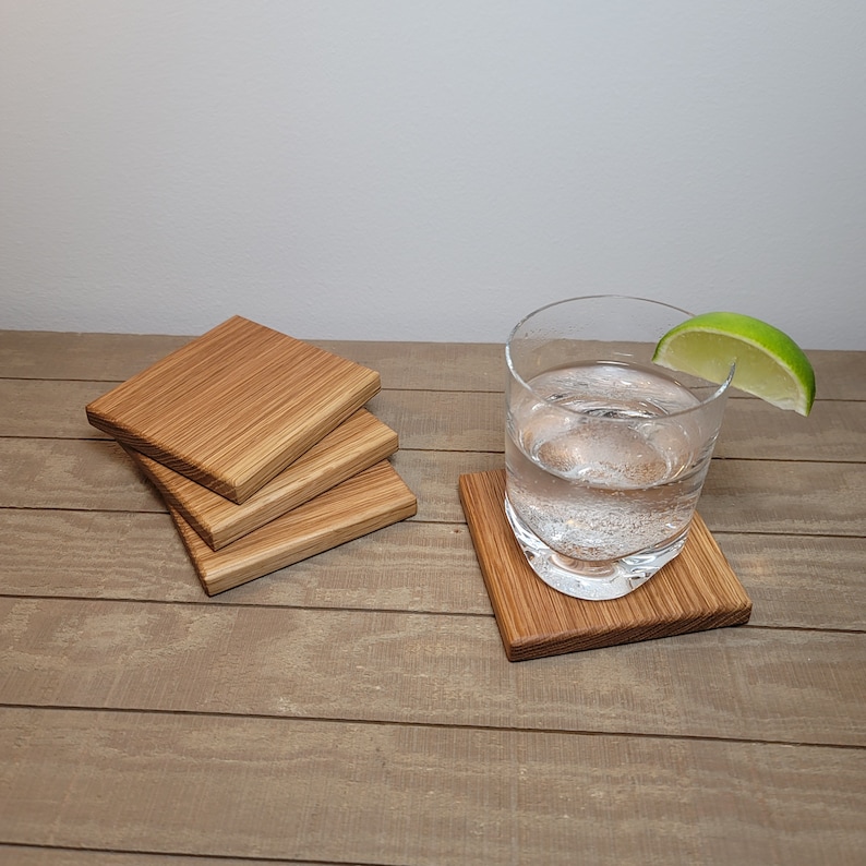 White Oak Hardwood Coasters: Thick Square Drink Coasters, 4 Piece Set ...