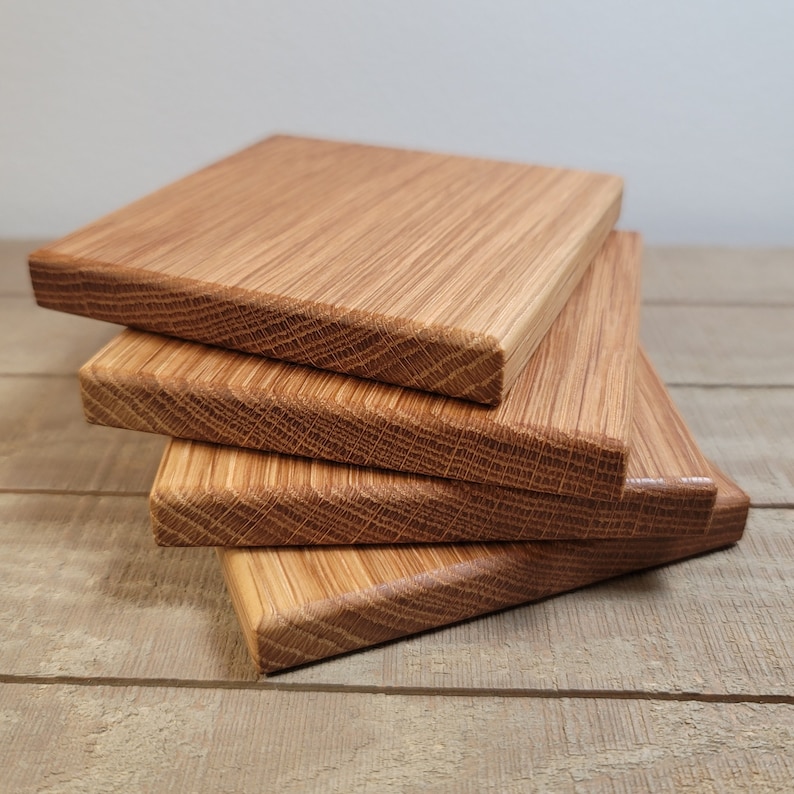 White Oak Hardwood Coasters: Thick Square Drink Coasters, 4 Piece Set ...