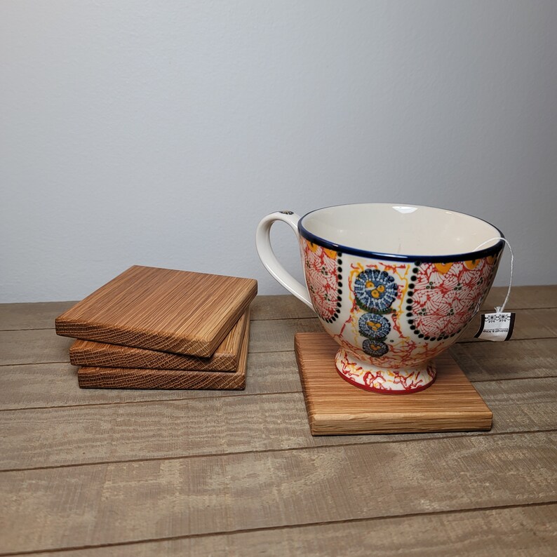 White Oak Hardwood Coasters: Thick Square Drink Coasters, 4 Piece Set ...