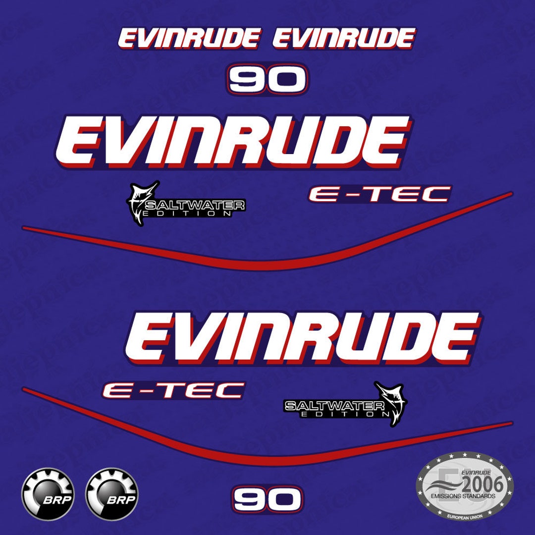Evinrude 90 Blue Model (2004) Outboard Aftermarket Replacement Decals ...
