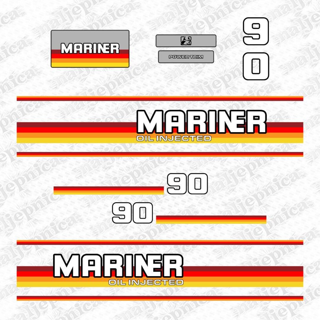 Mariner 90 Aftermarket Replacement Decals (1989) Outboard Decal Sticker ...