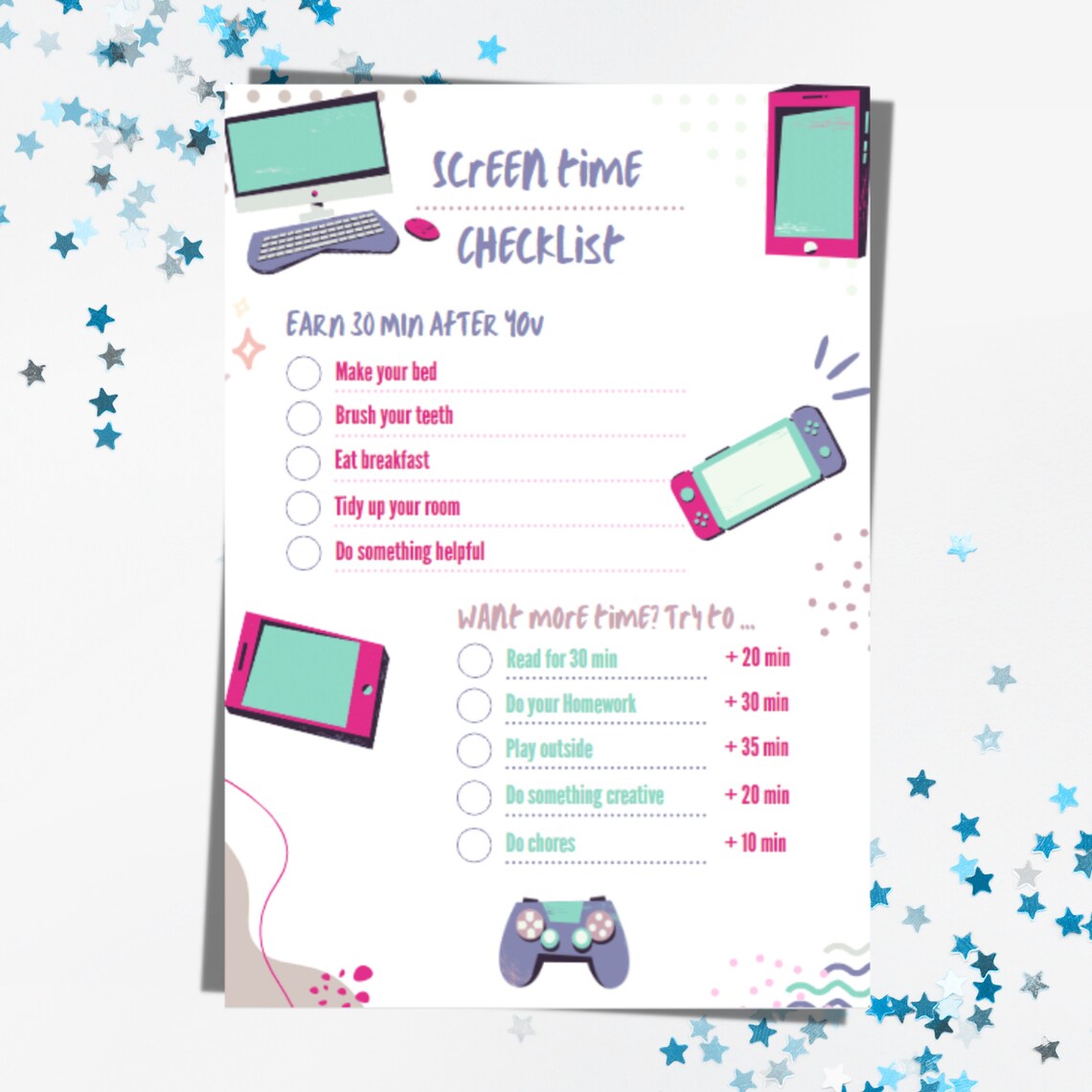 Screen Time Checklist - Etsy
