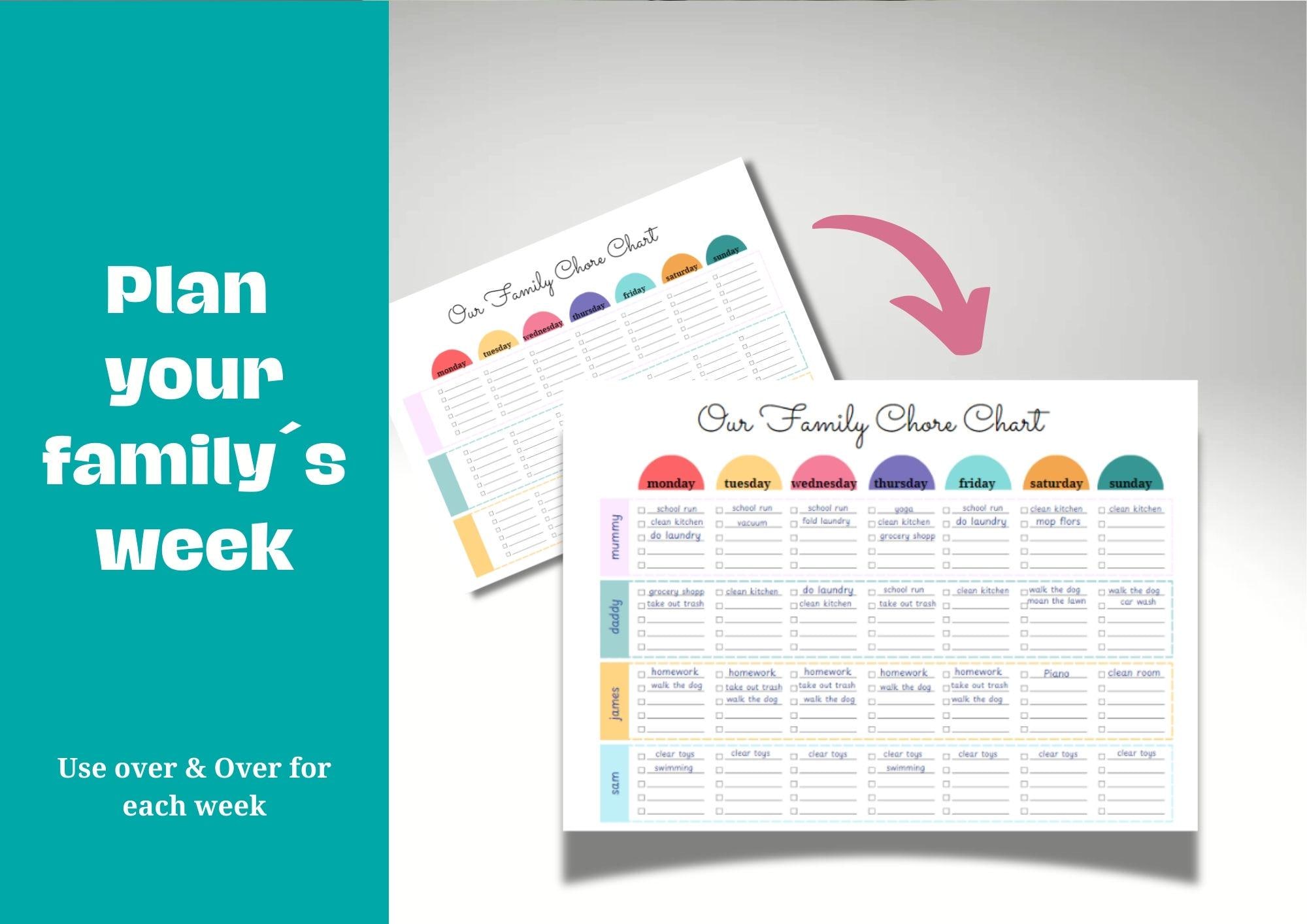 Editable Family Chore Chart Printable Weekly Chore List Family Cleaning ...