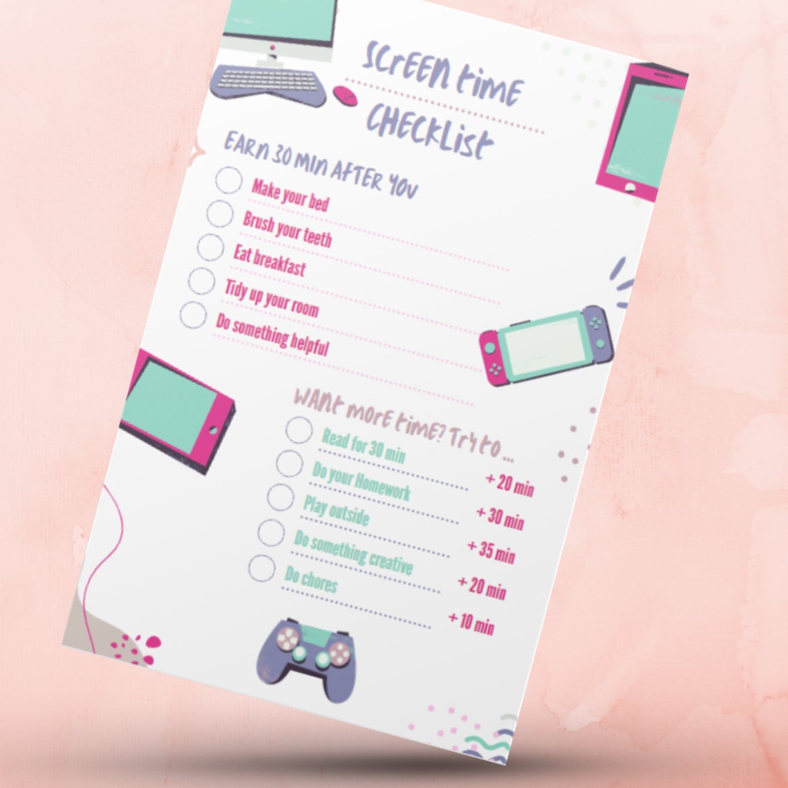 Screen Time Checklist - Etsy