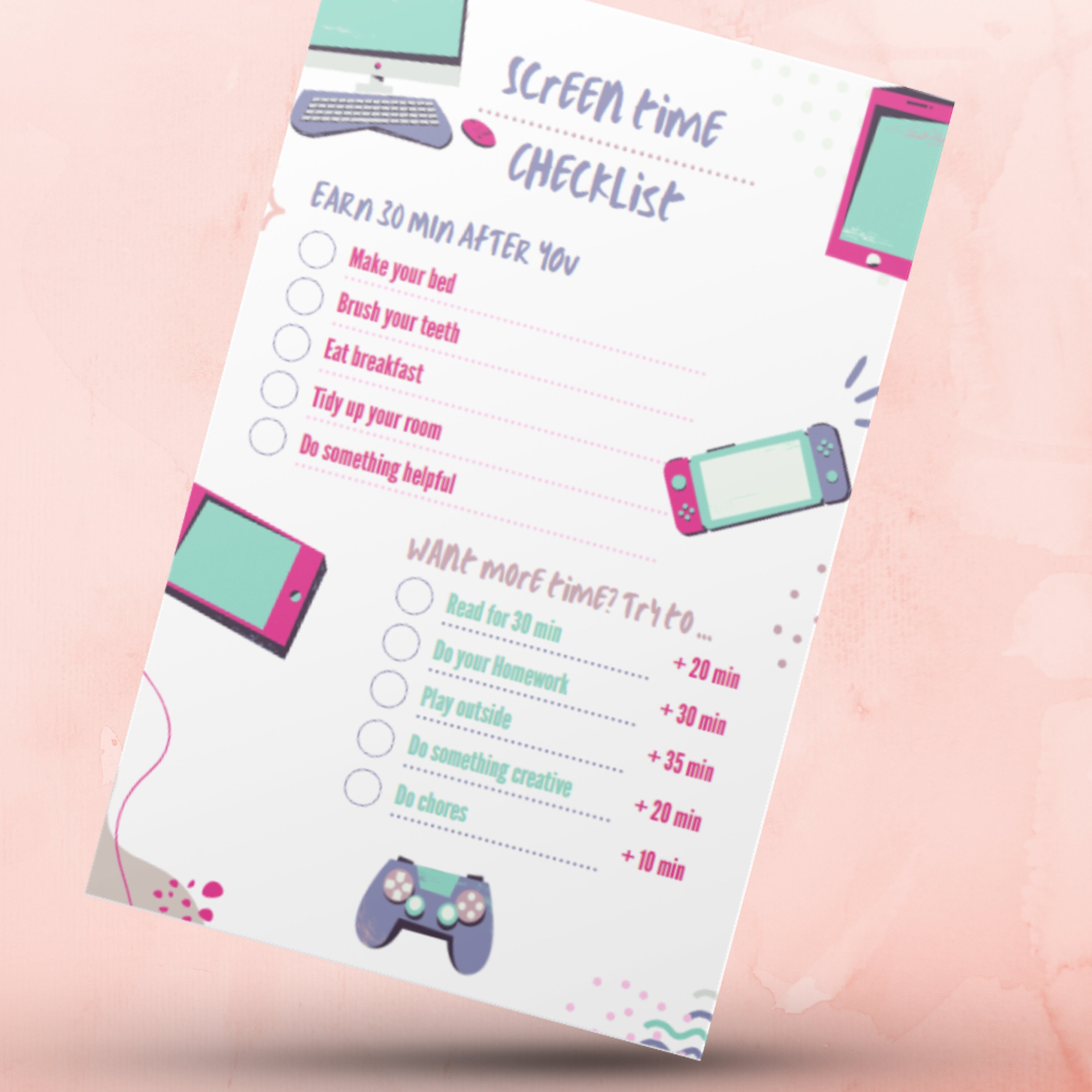 Screen Time Checklist - Etsy