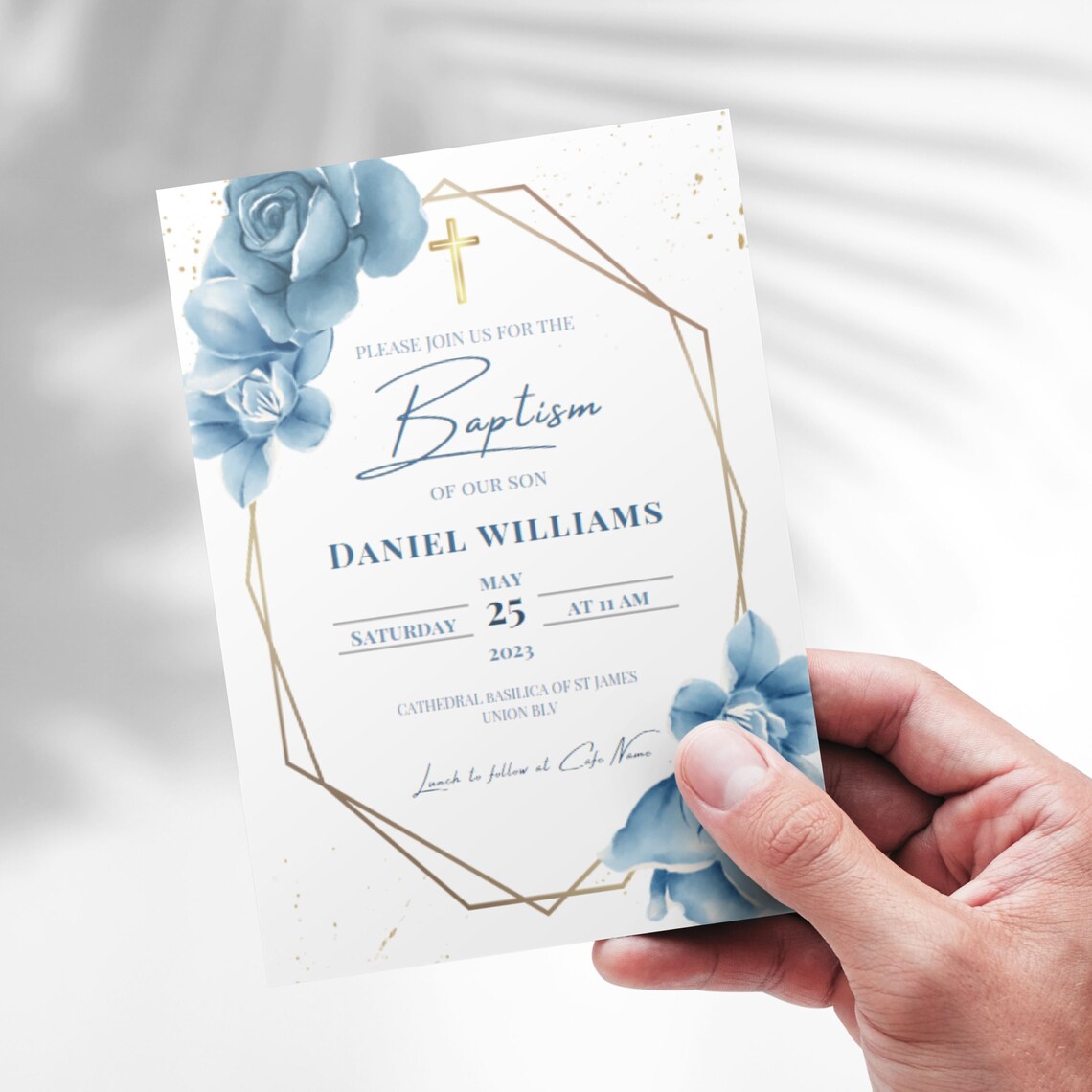 Blue Flowers Baptism Invitation Template - Etsy