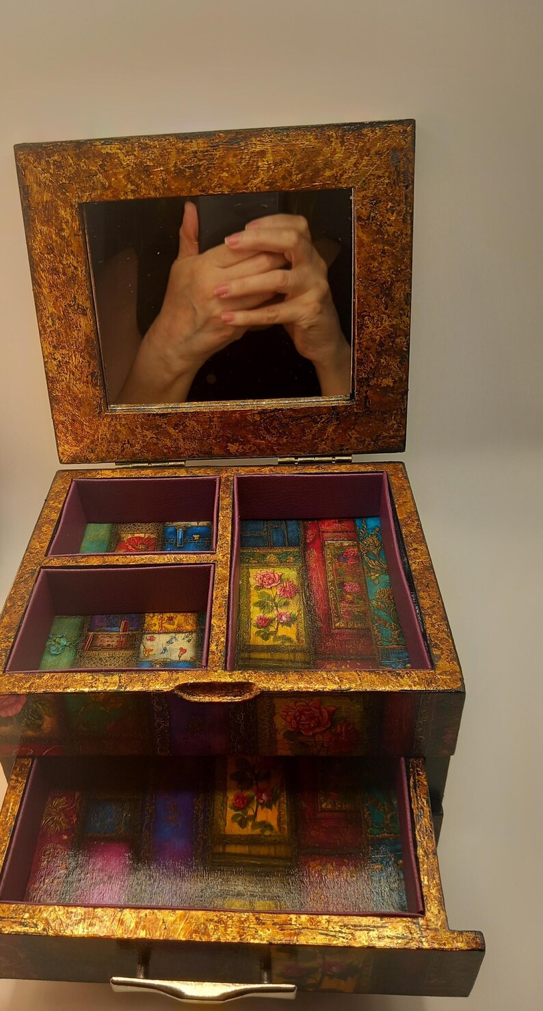Decoupage Wooden Jewelry Box With Rice Paper and Gold Leaf Accents ...