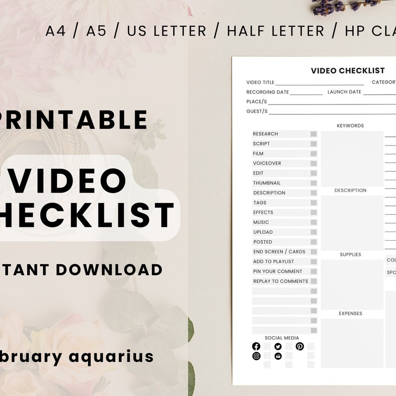 Youtube Video Checklist - Etsy