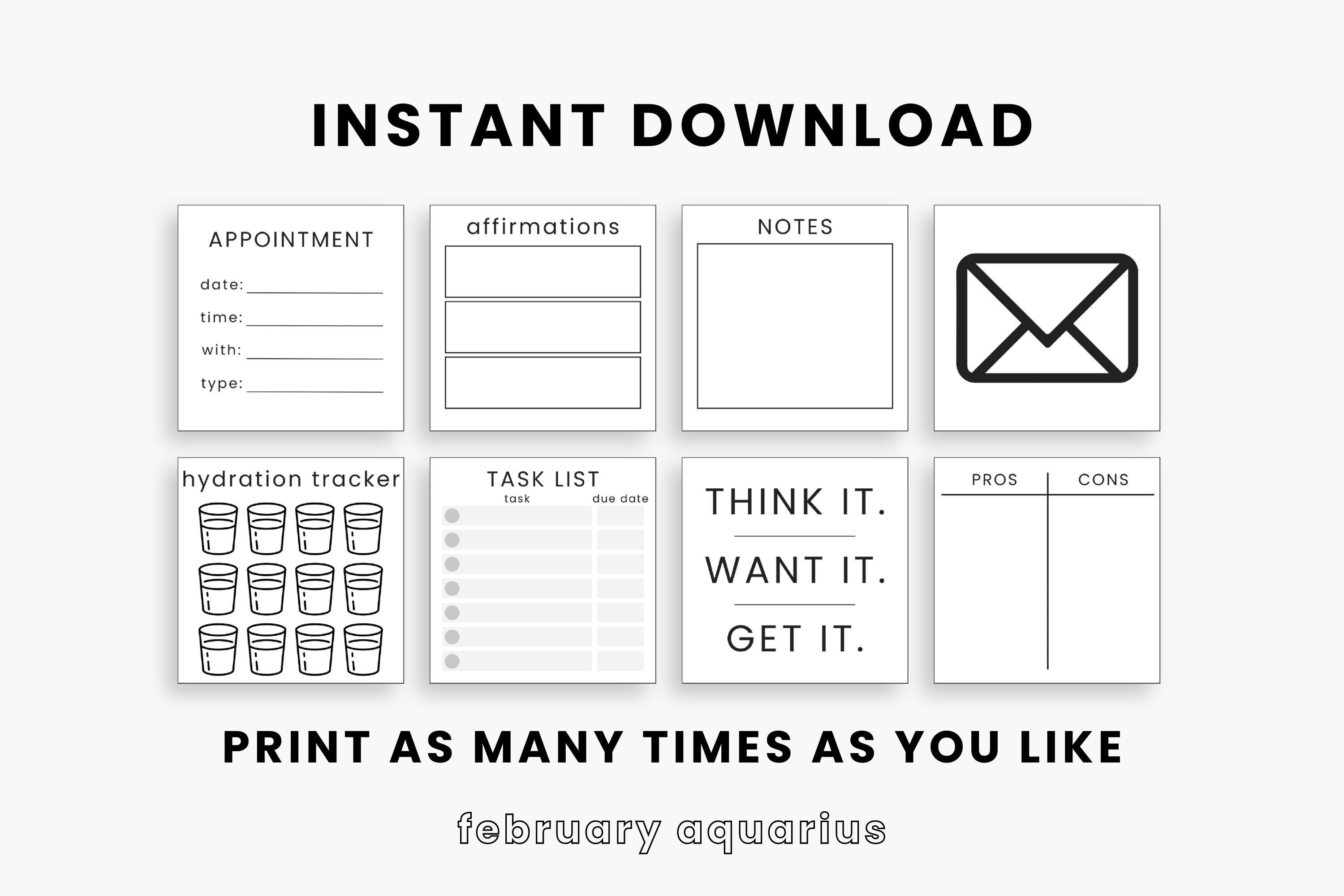 Black and White Planner Cards, Post It Note, Task Card Planner ...