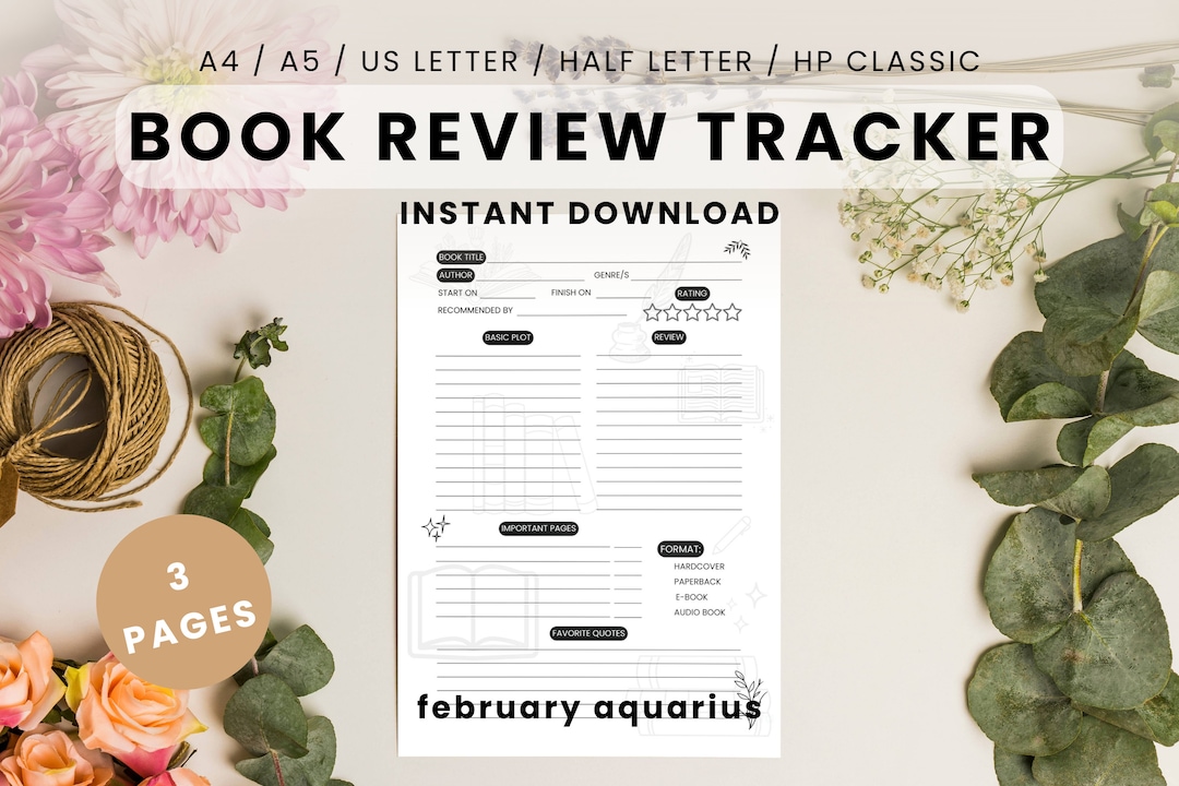 Book Review Tracker Printable Reading Log, Review Planner, Literary ...
