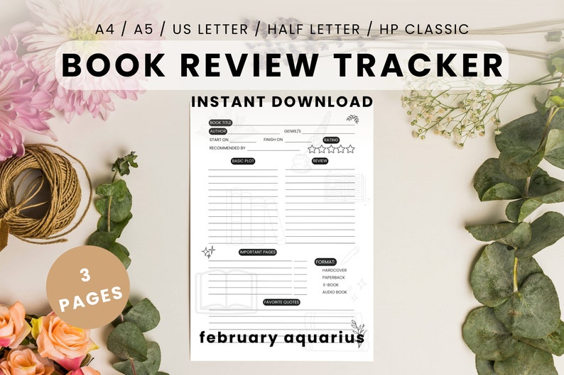 Book Review Tracker Printable Reading Log, Review Planner, Literary ...