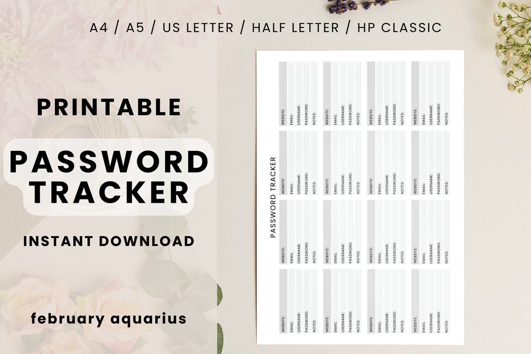 Printable Password Tracker EASY TO USE Password Manager Password Keeper ...