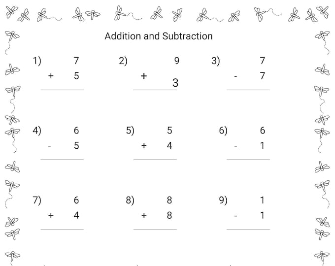 Mixed Single Digit Addition and Subtraction Worksheets - Etsy Canada