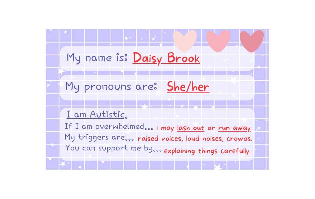 Disability Autism Awareness Notice Card Emergency Contact Card Non ...