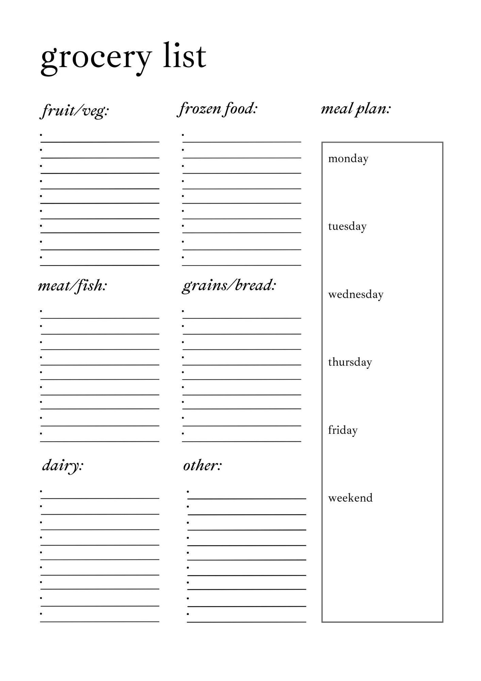 Grocery List Printable | Sunday Reset | Pantry List | Food Shop ...