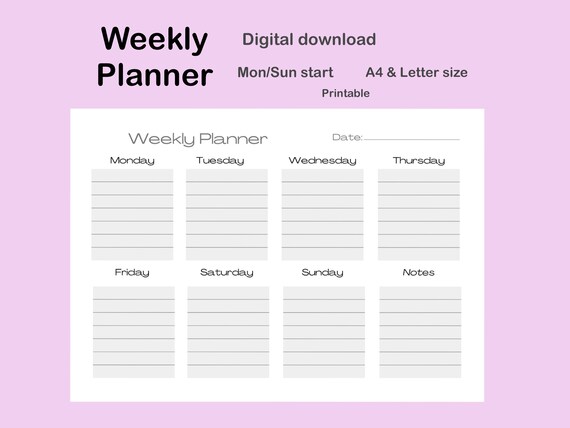 Weekly Planner Landscape Printable A4/letter Size | Etsy