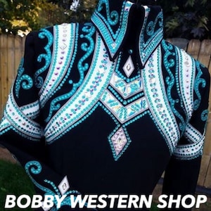 Bestselling Turquoise With Black Base Western Show Jacket Rodeo Dress ...