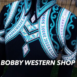 Bestselling Turquoise With Black Base Western Show Jacket Rodeo Dress ...