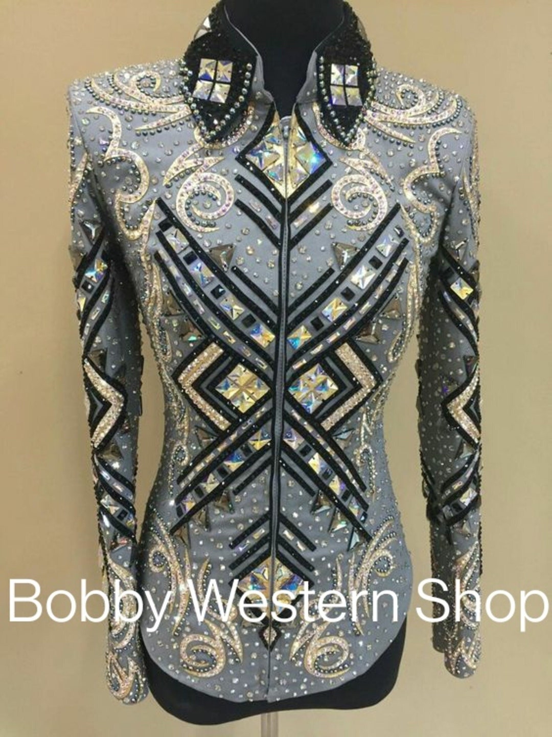 Grey & Black Western Show Jacket , Rodeo Queen Horse Riding Jacket ...