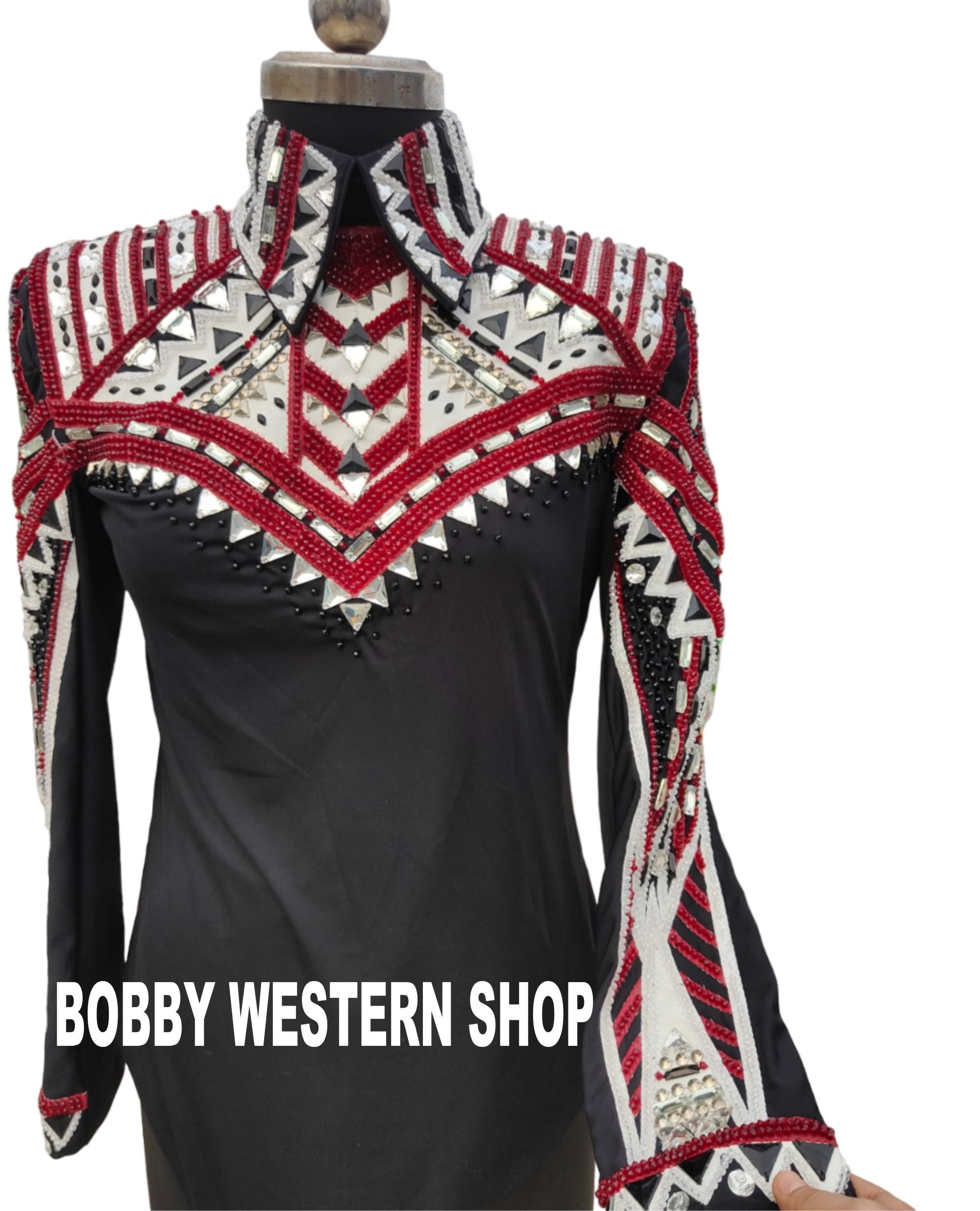 Custom Made Red With Black Base Crotch Top Body Suit Western Show ...