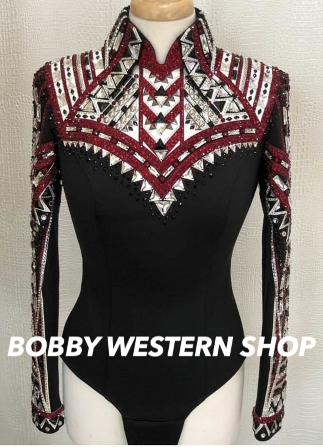 Custom Made Red With Black Base Crotch Top Body Suit Western Show ...