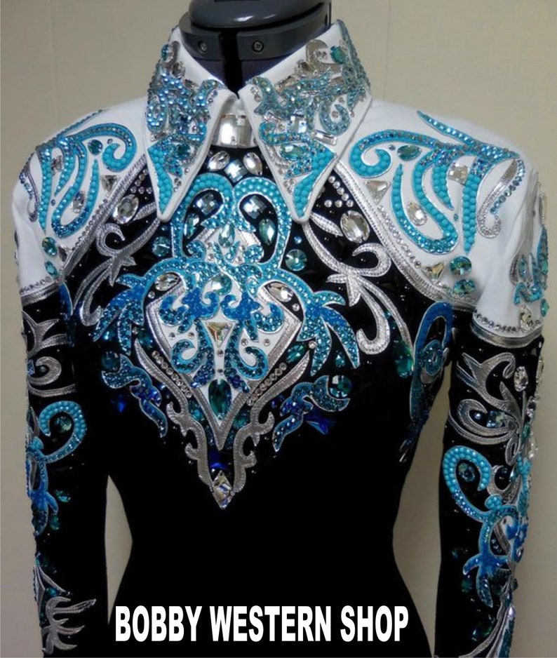 Custom Made Blue With Black Base Crotch Top / Body Suit Western Show ...