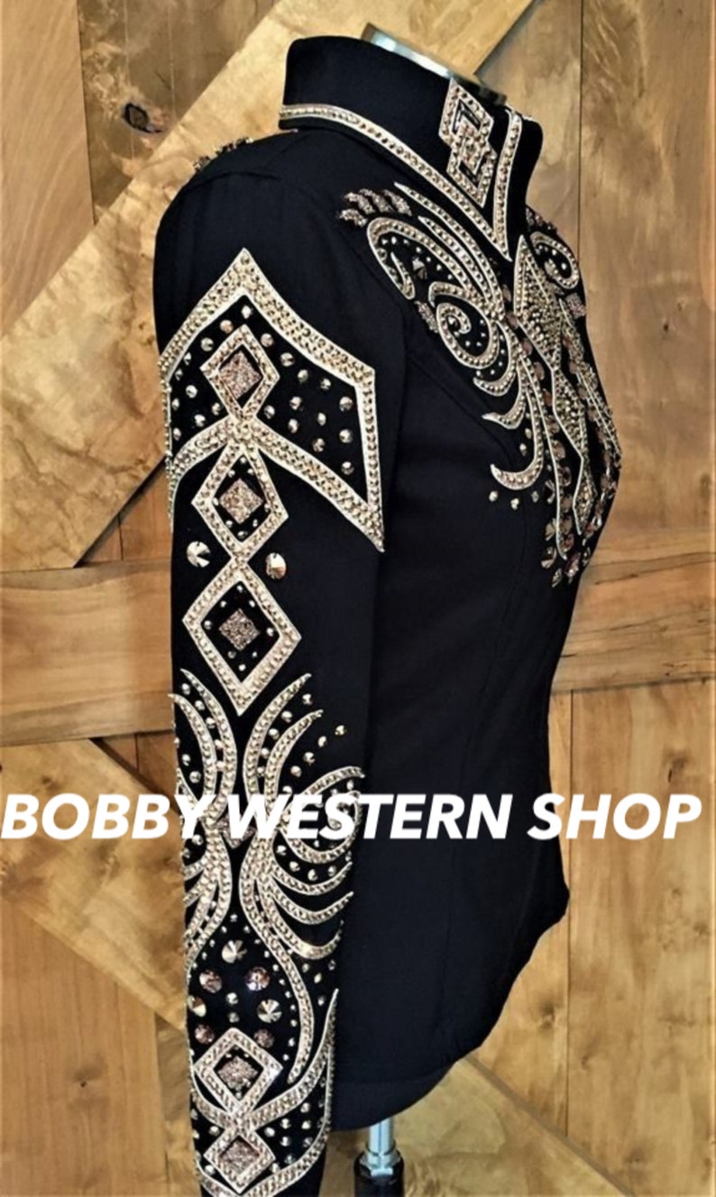 Custom Made Golden Stones With Black Base Crotch Top Body Suit Western ...