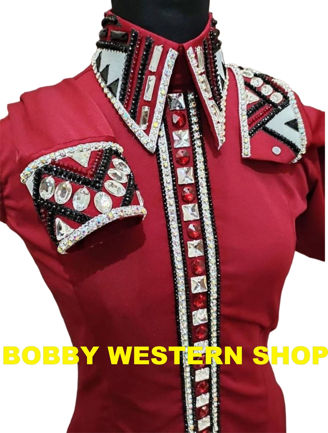 Red Western Show Shirt With Glass Stones for Rodeo Queen Horse Riding ...
