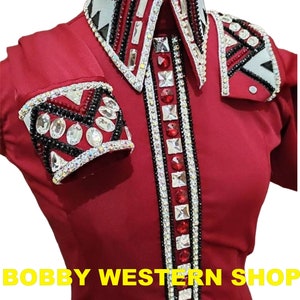 Red Western Show Shirt With Glass Stones for Rodeo Queen Horse Riding ...