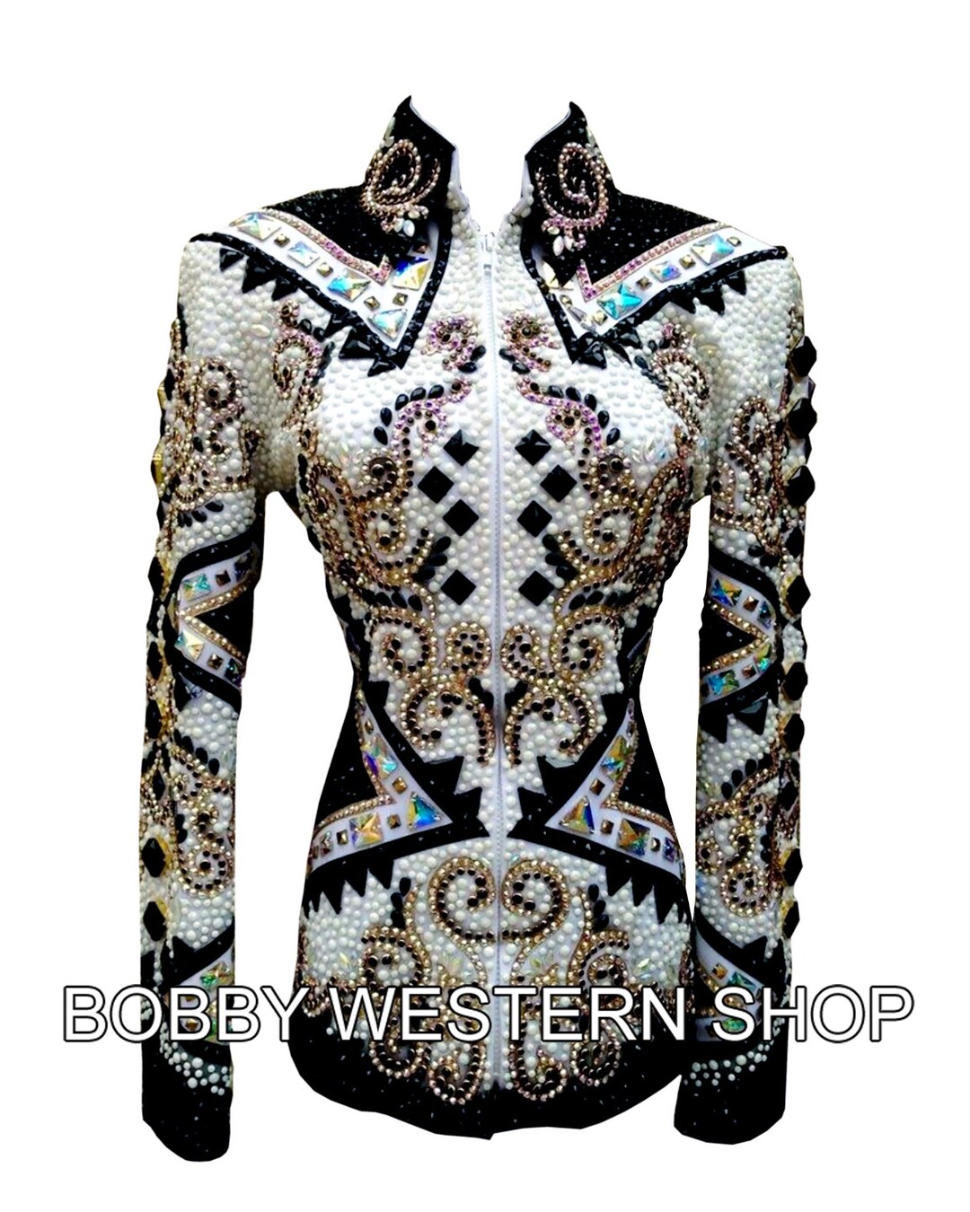 White & Black Western Show Jacket | Rodeo Queen Horse Riding Jacket ...