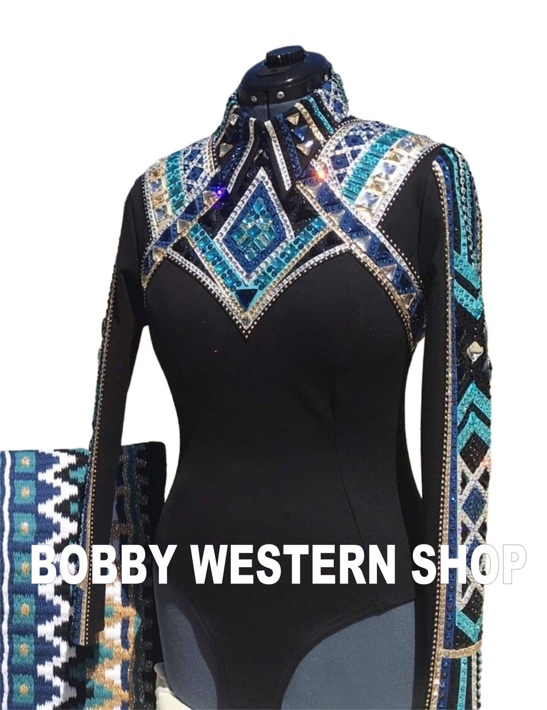 Custom Made Blue and Navy Blue With Black Base CROTCH TOP Western Show ...