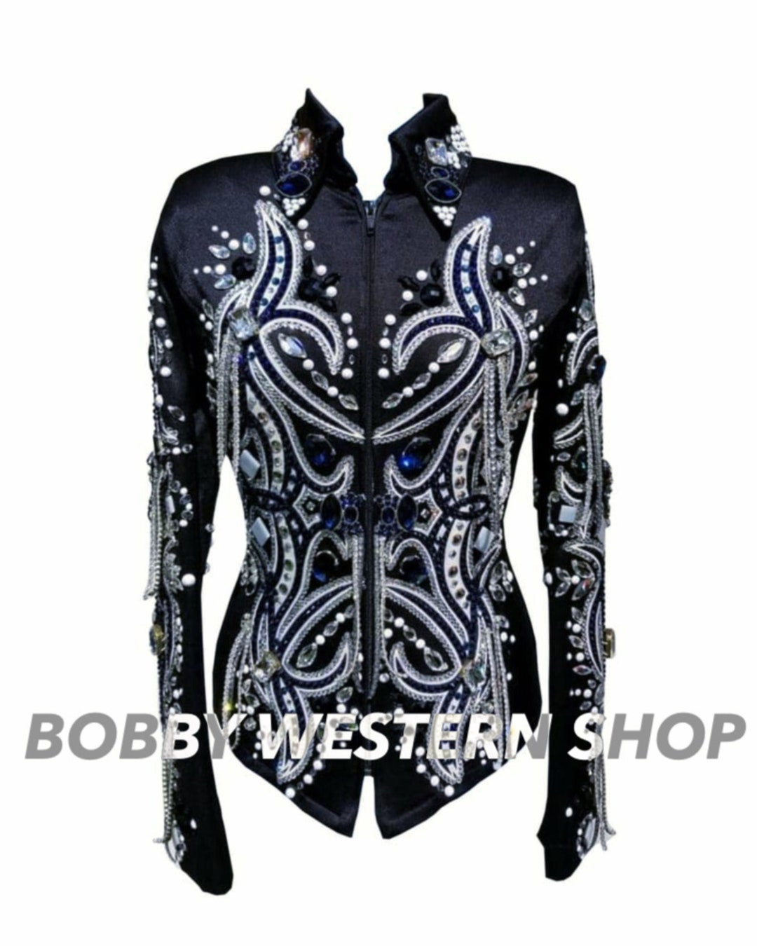 Custom Made Blue and Silver With Navy Blue Base Show Jacket Show - Wear ...