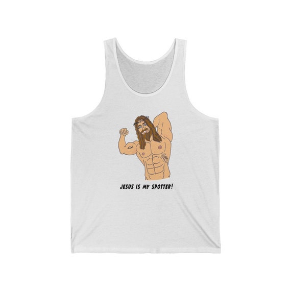 Muscular Jesus Christ Funny Cartoon Gym Bro Weightlifting - Etsy