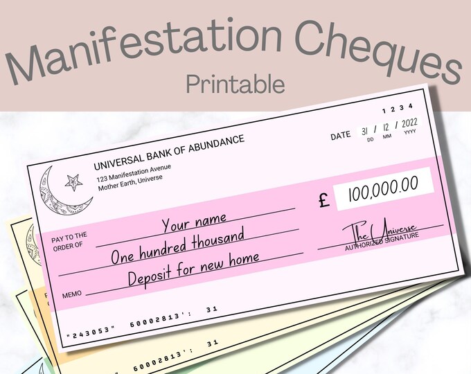 MANIFESTATION CHEQUE, Canva Editable Universal Check, Abundance Tool ...
