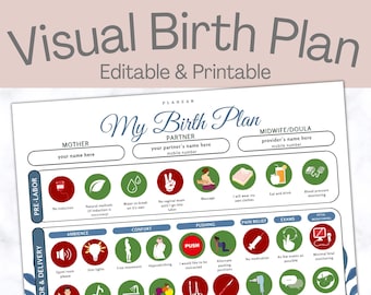VISUAL BIRTH PLAN, Editable & Printable Natural Birth Preference Canva ...