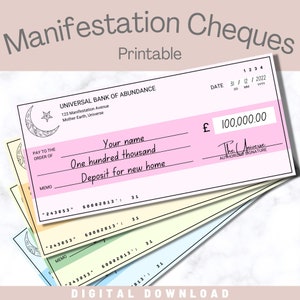 MANIFESTATION CHEQUE, Canva Editable Universal Check, Abundance Tool ...