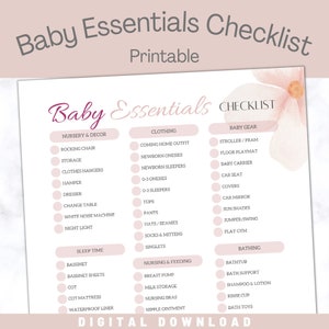 Baby Essentials Checklist Printable Baby Registry Checklist, Nursery ...