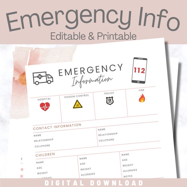 Emergency Printable - Etsy