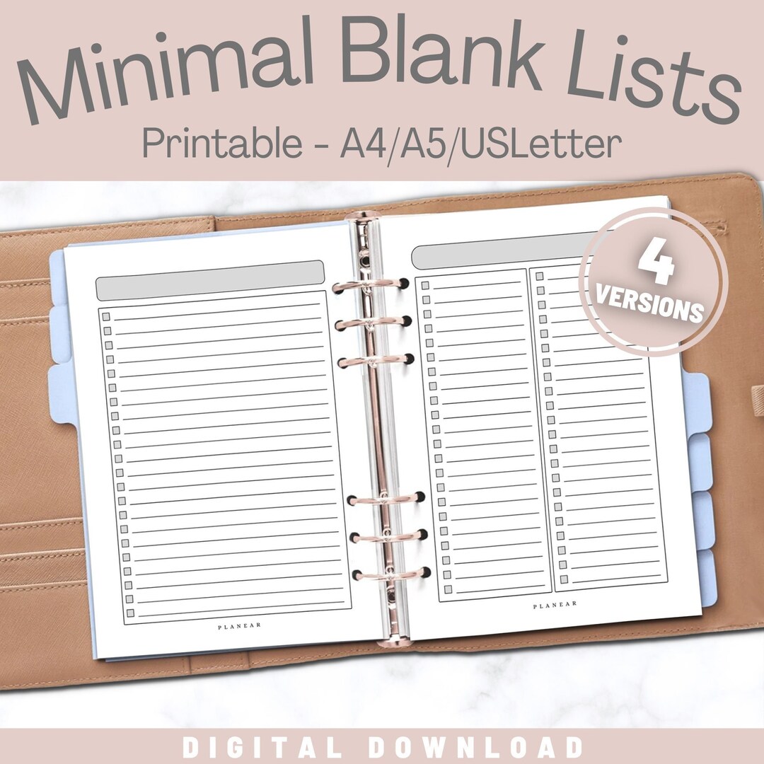 BLANK LIST Minimal Printable List Template A4/a5/letter Planner Insert ...