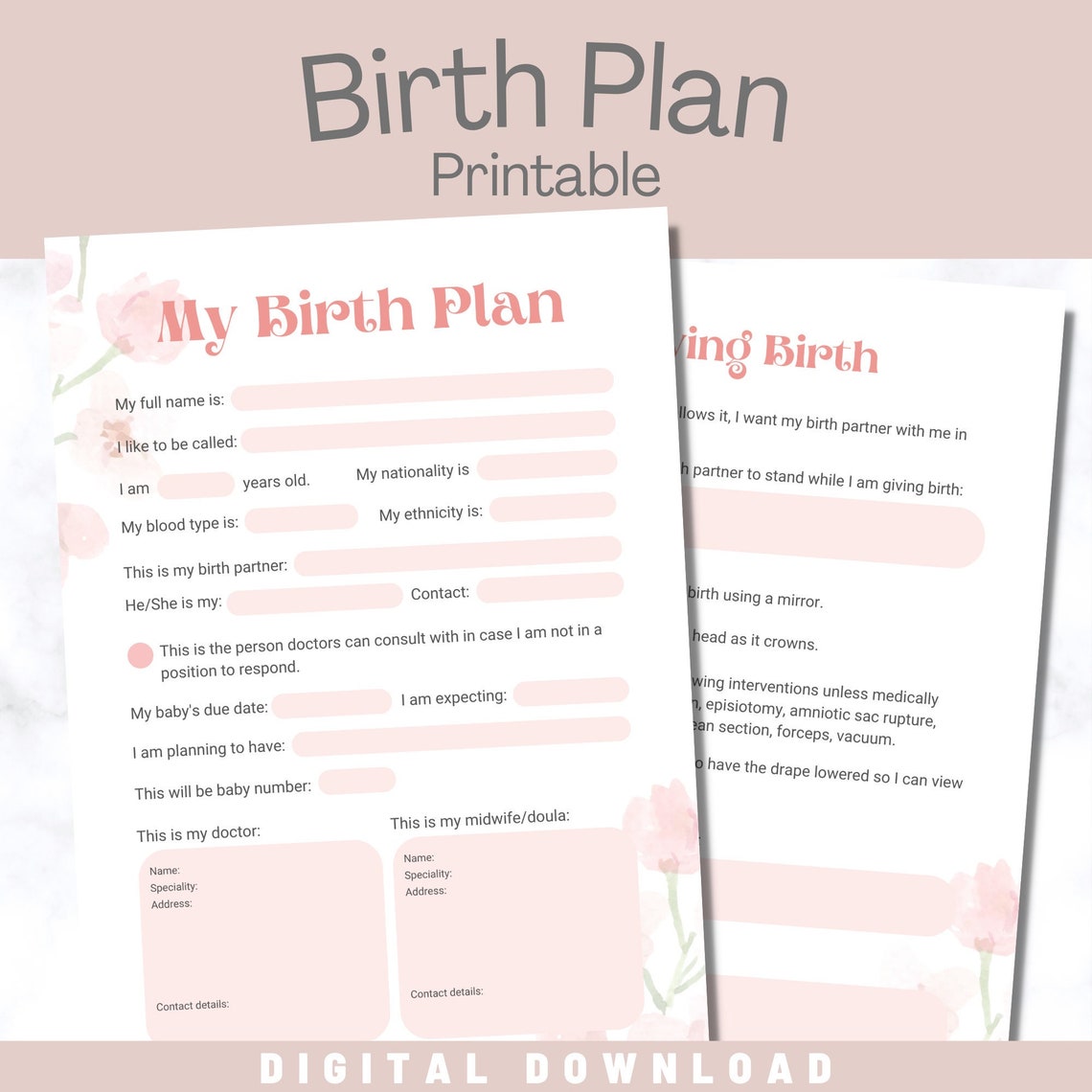 BIRTH PLAN Ultimate Printable Birthing Plan Template - Etsy