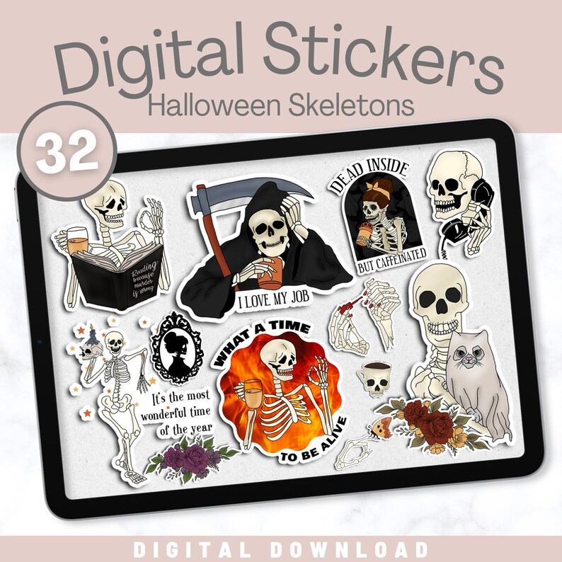 HALLOWEEN SKELETONS Digital Stickers for Goodnotes - Etsy
