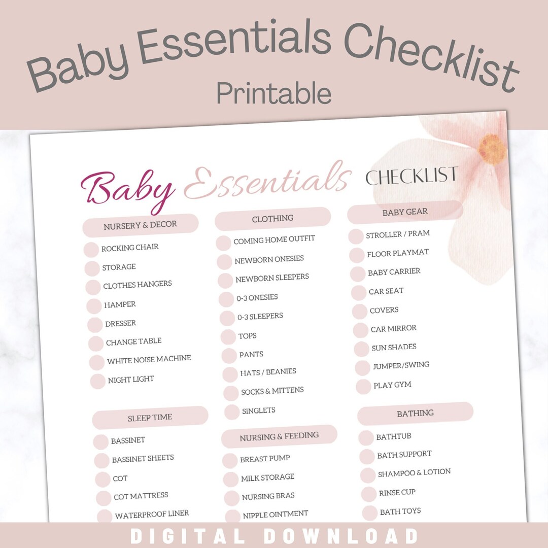 Baby Essentials Checklist Printable Baby Registry Checklist, Nursery ...