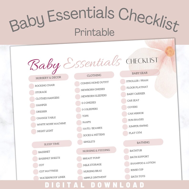 Baby Essentials Checklist Printable Baby Registry Checklist - Etsy