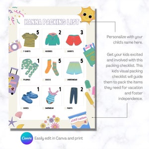 Kids Visual Packing List, 4 Printable Canva Editable Travel Checklist ...
