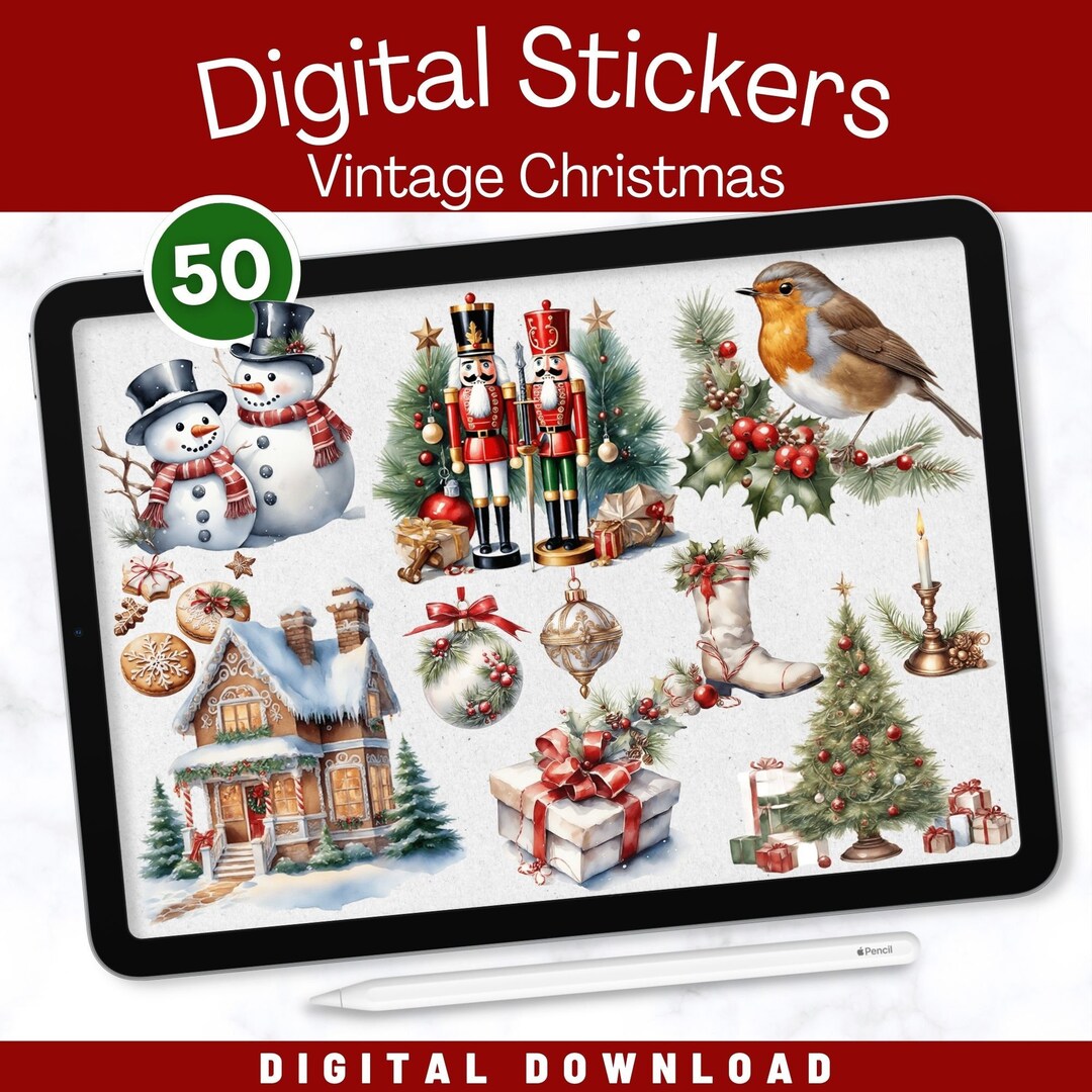 Vintage Christmas Elements Digital Stickers for Goodnotes, Notability ...